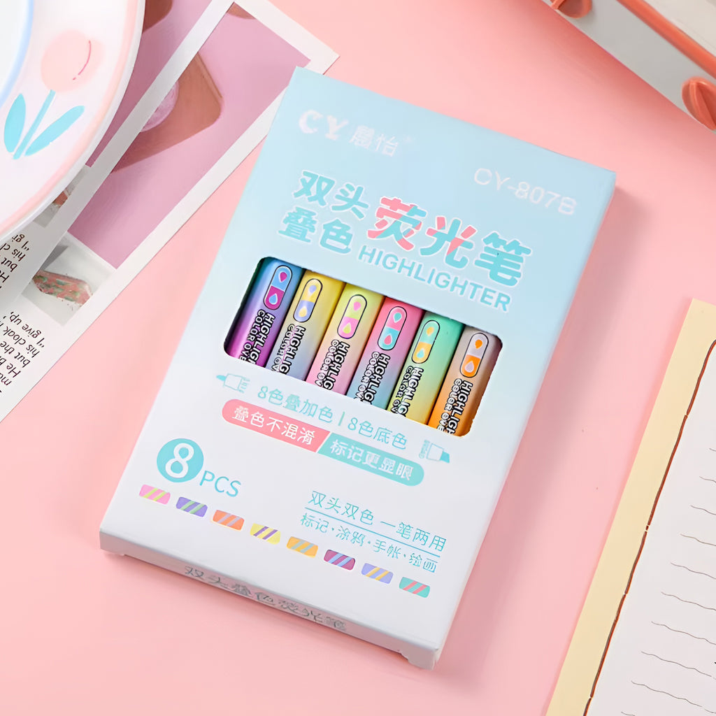 CY Double-Sided Color Highlighters - Set of 8 | Kawaii Pen Shop