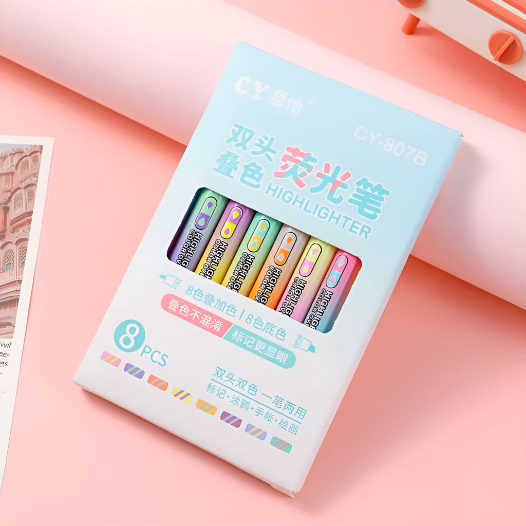 CY Double-Sided Color Highlighters - Set of 8 | Kawaii Pen Shop