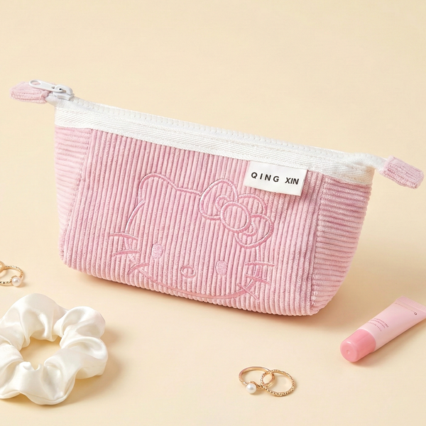 Hello Kitty Corduroy Cosmetic Pouch | Kawaii Pen Shop
