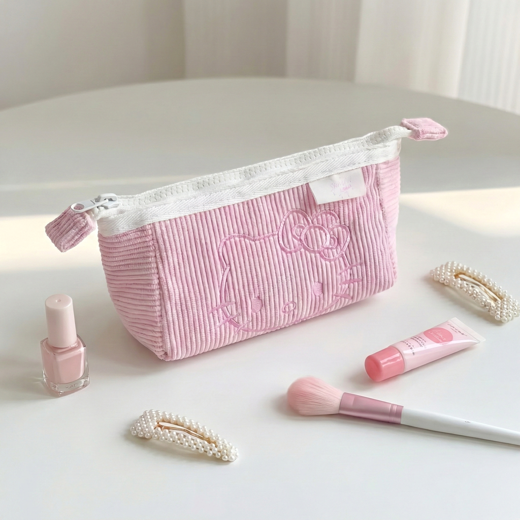 Hello Kitty Corduroy Cosmetic Pouch | Kawaii Pen Shop