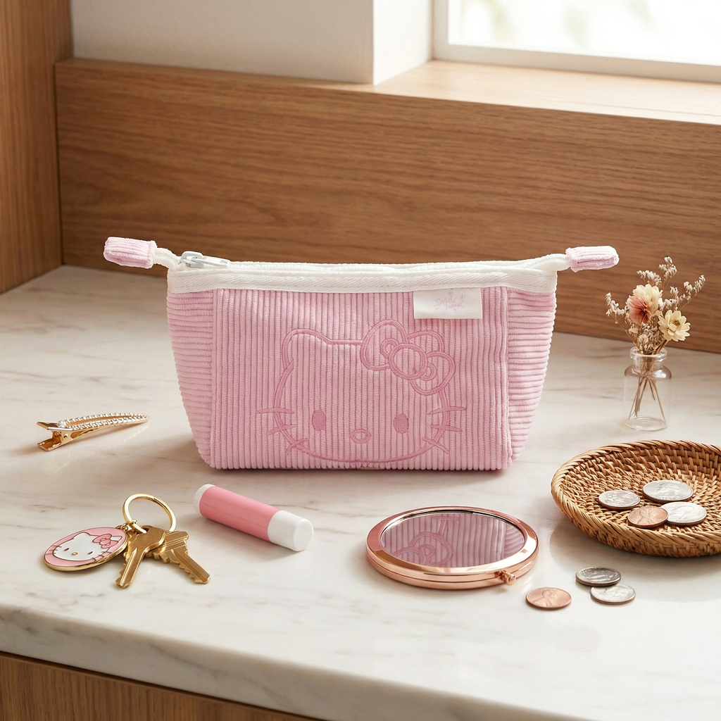 Hello Kitty Corduroy Cosmetic Pouch | Kawaii Pen Shop
