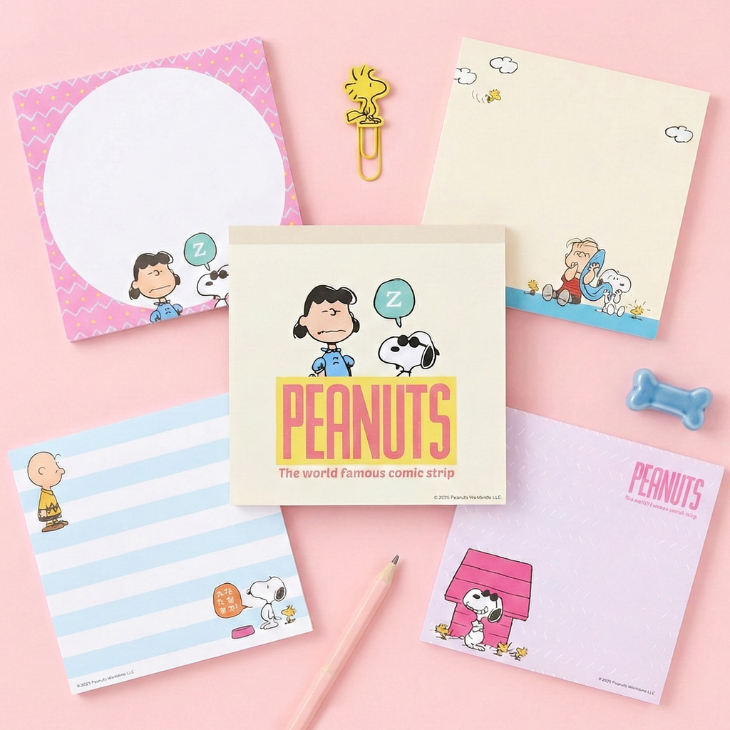 Sun-Star Peanuts Snoopy Square Memo Pad - Beige | Kawaii Pen Shop